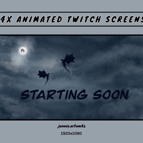 4x Animated Twitch Stream Screens for Twitch Streamers Midnight Dragon ...