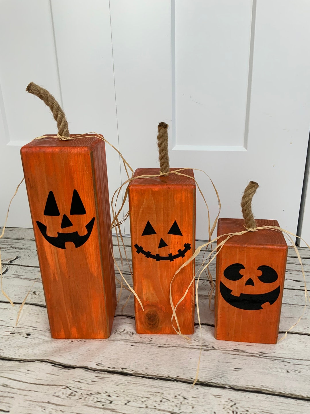 Wood 4x4 Pumpkin Tiered Pumpkins Porch Pumpkin Jack O Lanterns Set