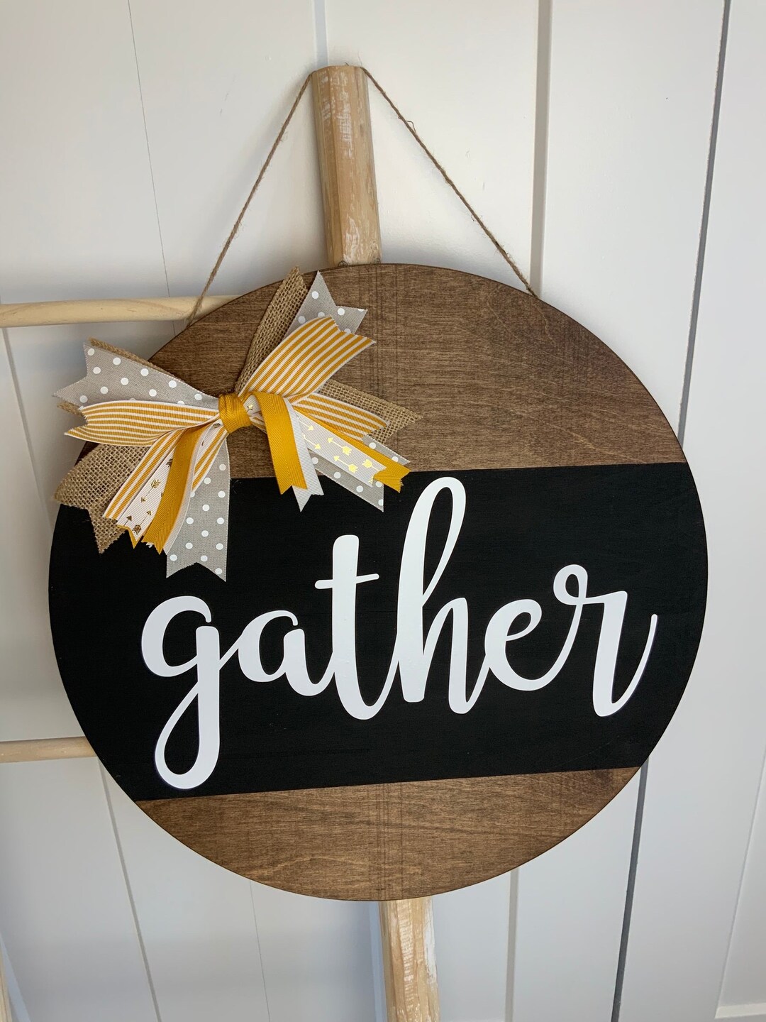 Circle Wood Sign for Front Door / Gather / Door Wreath - Etsy