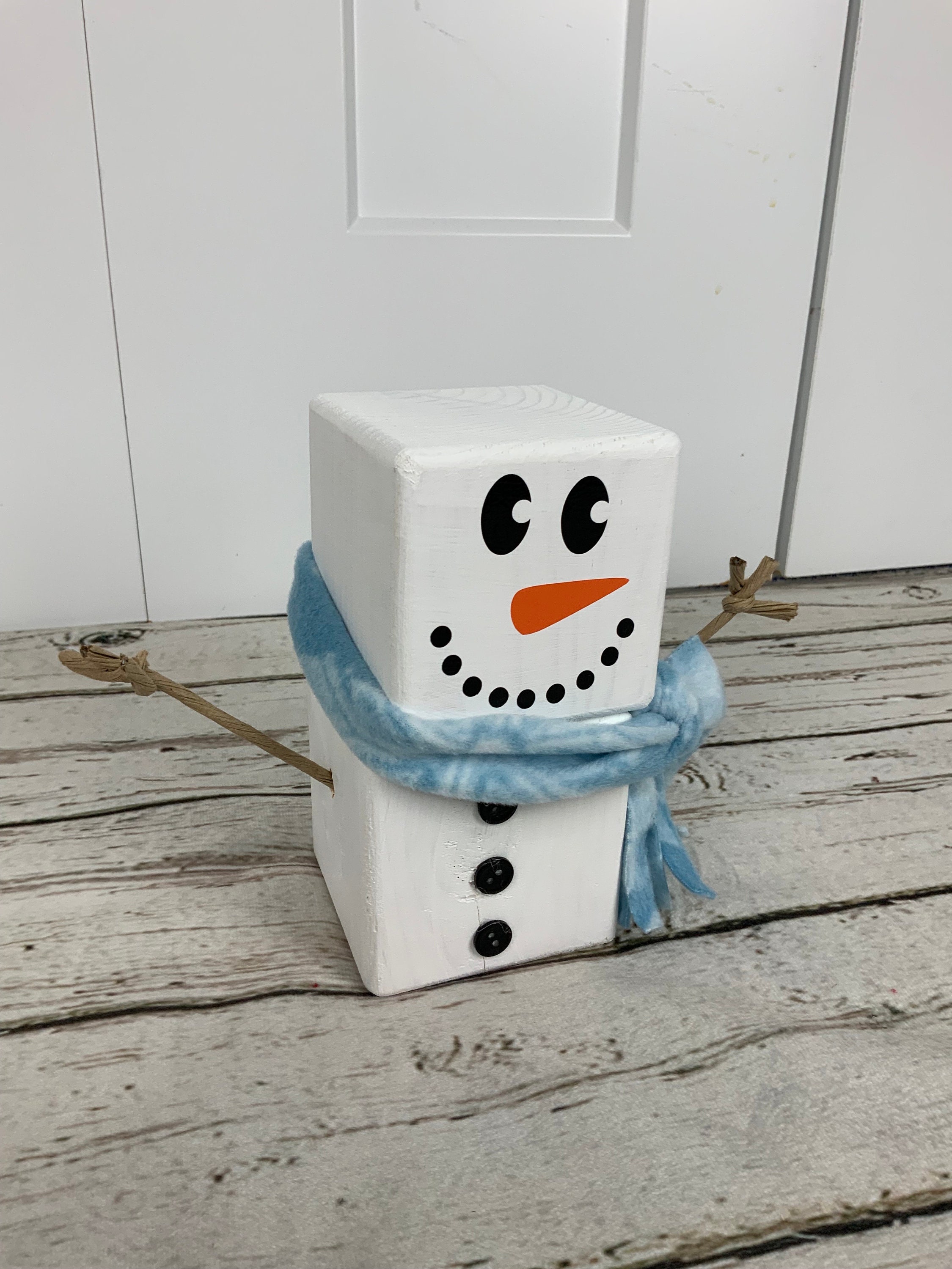 Wood Block Snowman / Snowman Family / Christmas Decor / Blue Scarf ...