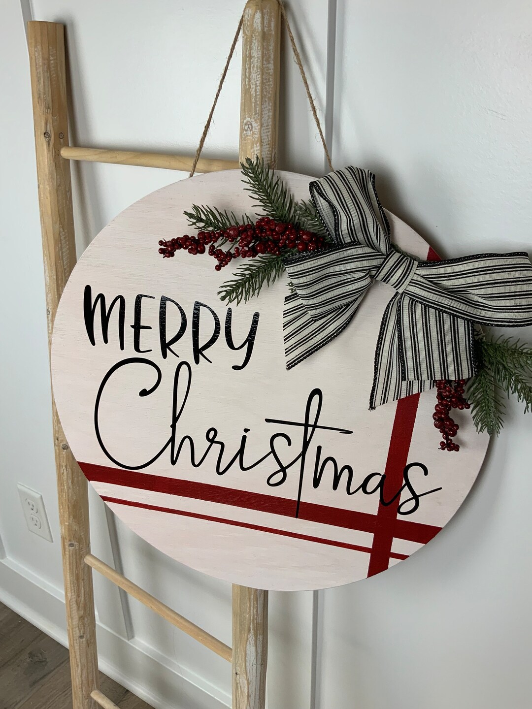 Christmas Circle Wood Sign / Front Door Sign / Merry Christmas - Etsy