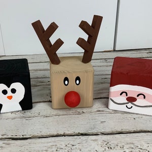 Christmas Wood Block Santa Penguin Reindeer / Rudolph / Christmas Decor ...
