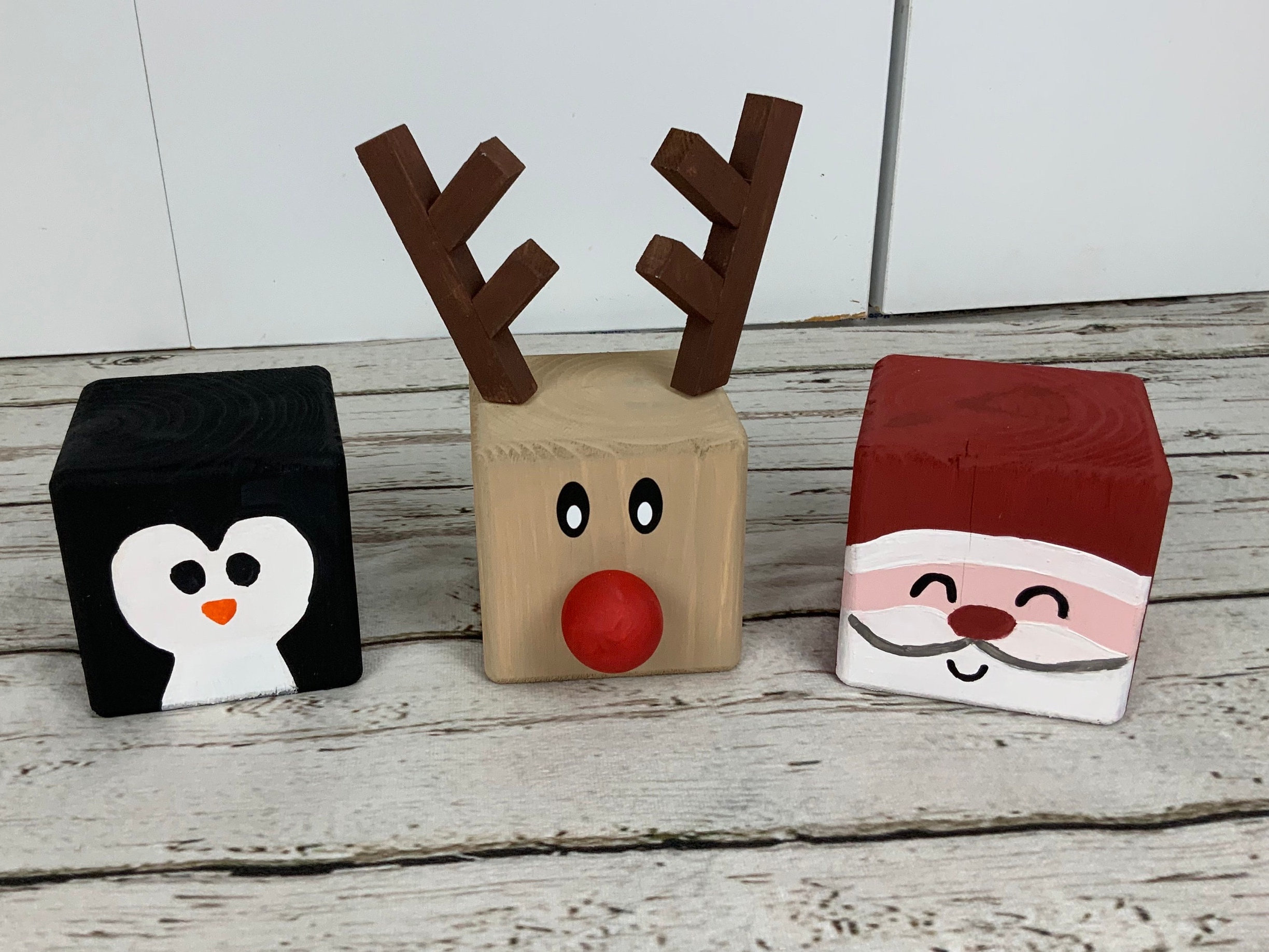 Christmas Wood Block Santa Penguin Reindeer / Rudolph / Christmas Decor ...