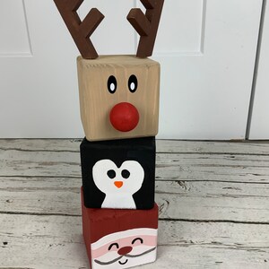 Christmas Wood Block Santa Penguin Reindeer / Rudolph / Christmas Decor ...