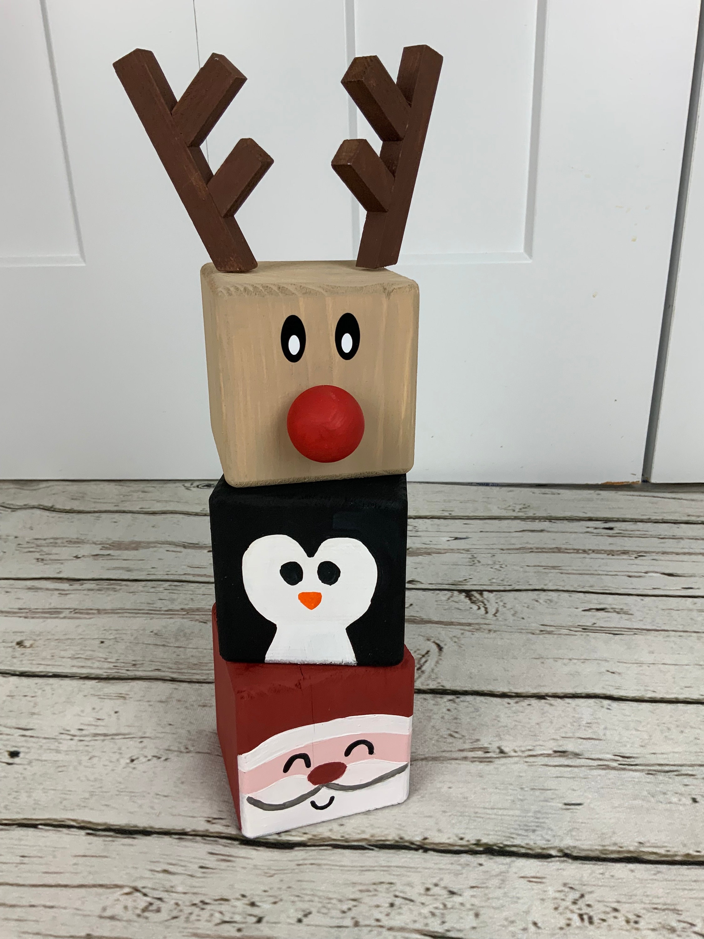 Christmas Wood Block Santa Penguin Reindeer / Rudolph / Christmas Decor ...