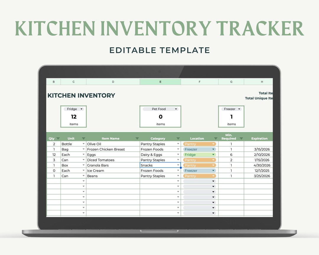 Kitchen Inventory Tracker | Google Sheets Pantry, Fridge & Freezer ...