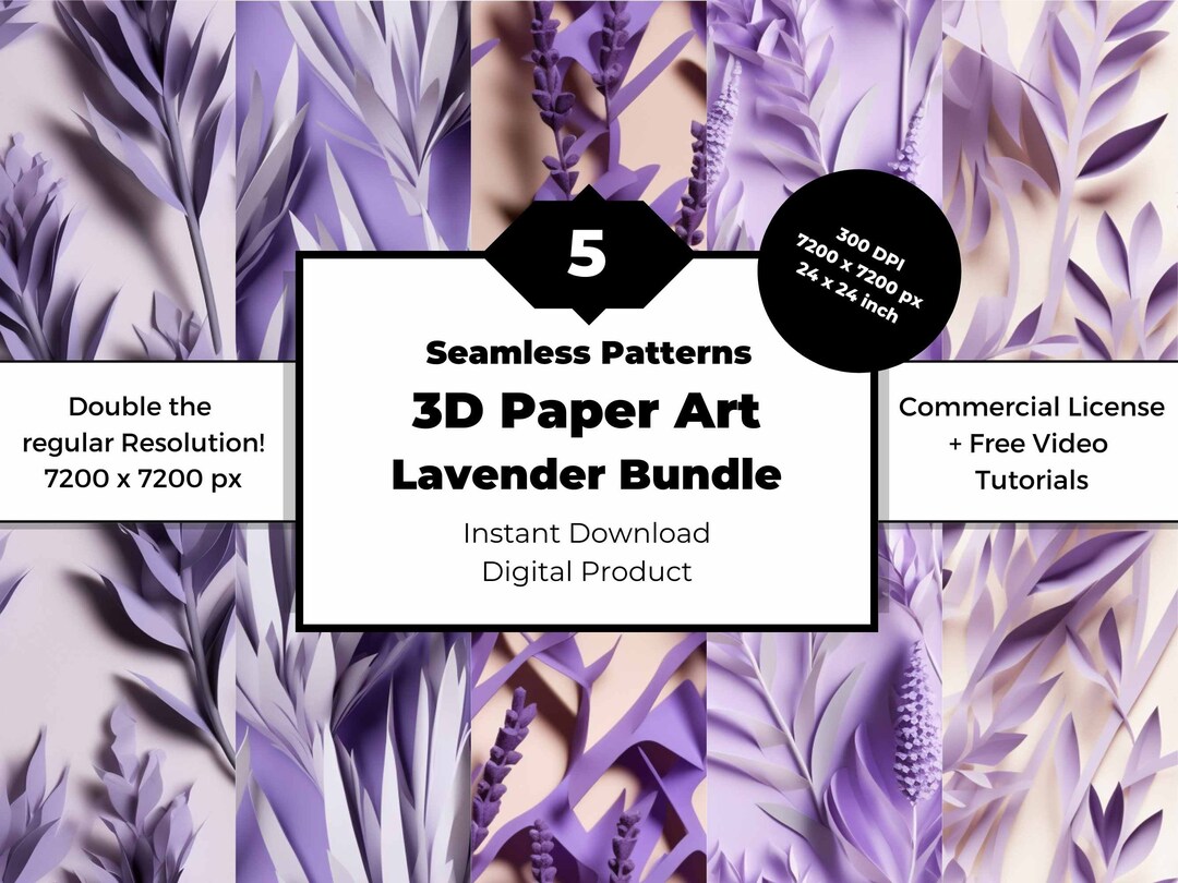 5 3D Paper Art Lavender Bundle Seamless Repeating Patterns - Etsy