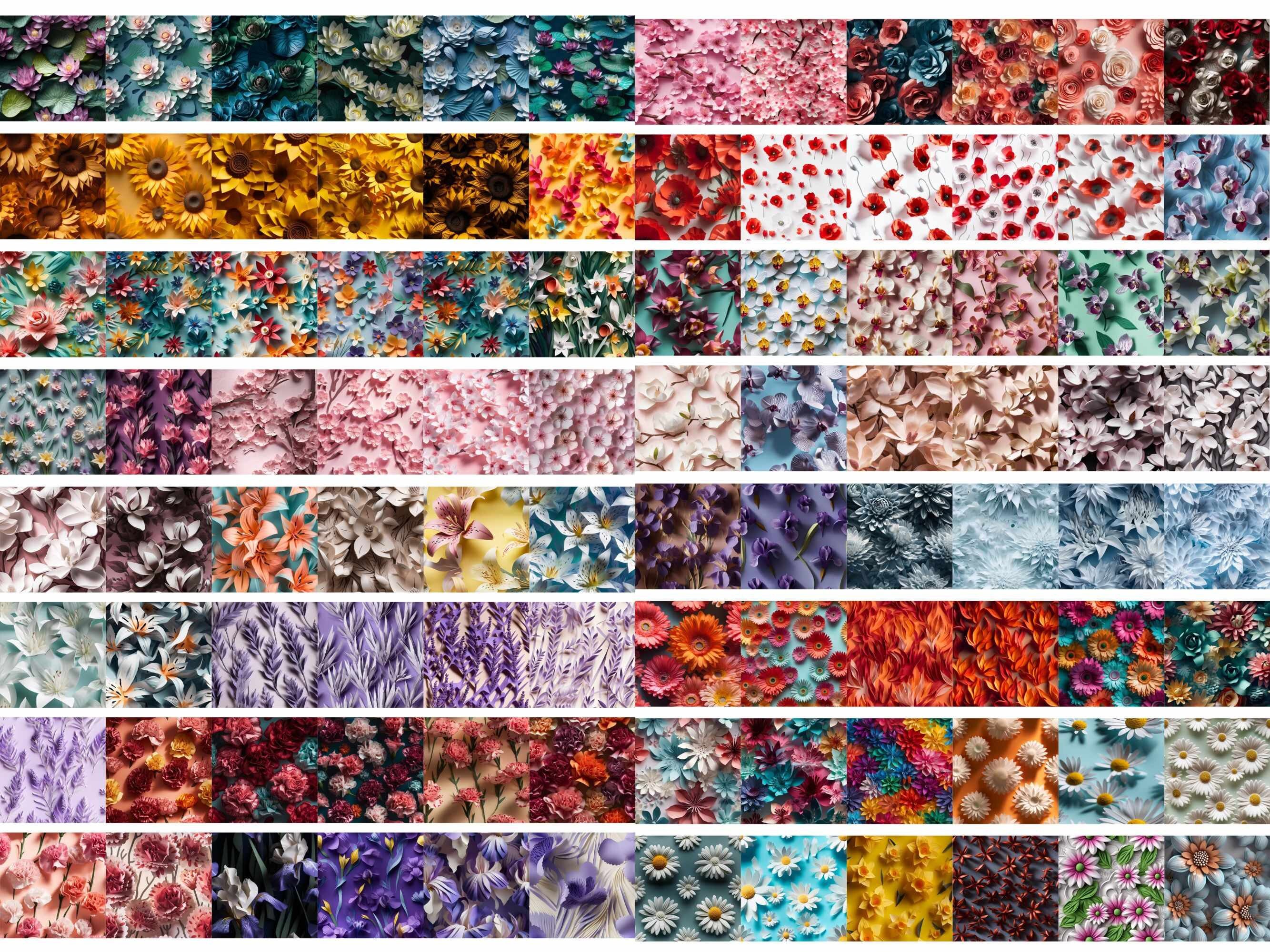 125+ 3D Paper Art Flower Bundle | Seamless Repeating Patterns | 300dpi ...