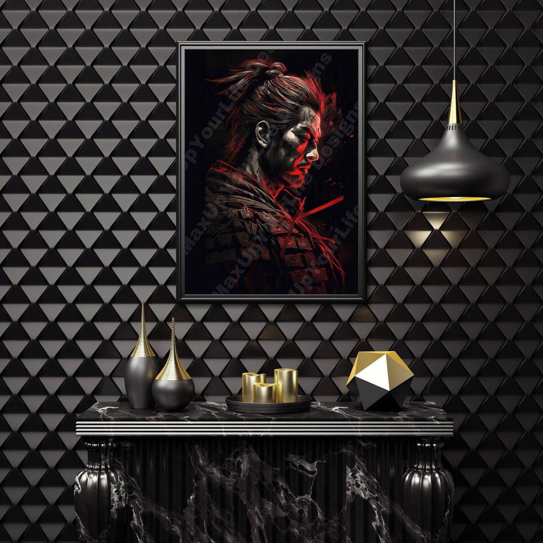 Samurai 5 in Red Light Illustration Warrior Portrait Japanese Ink Art ...