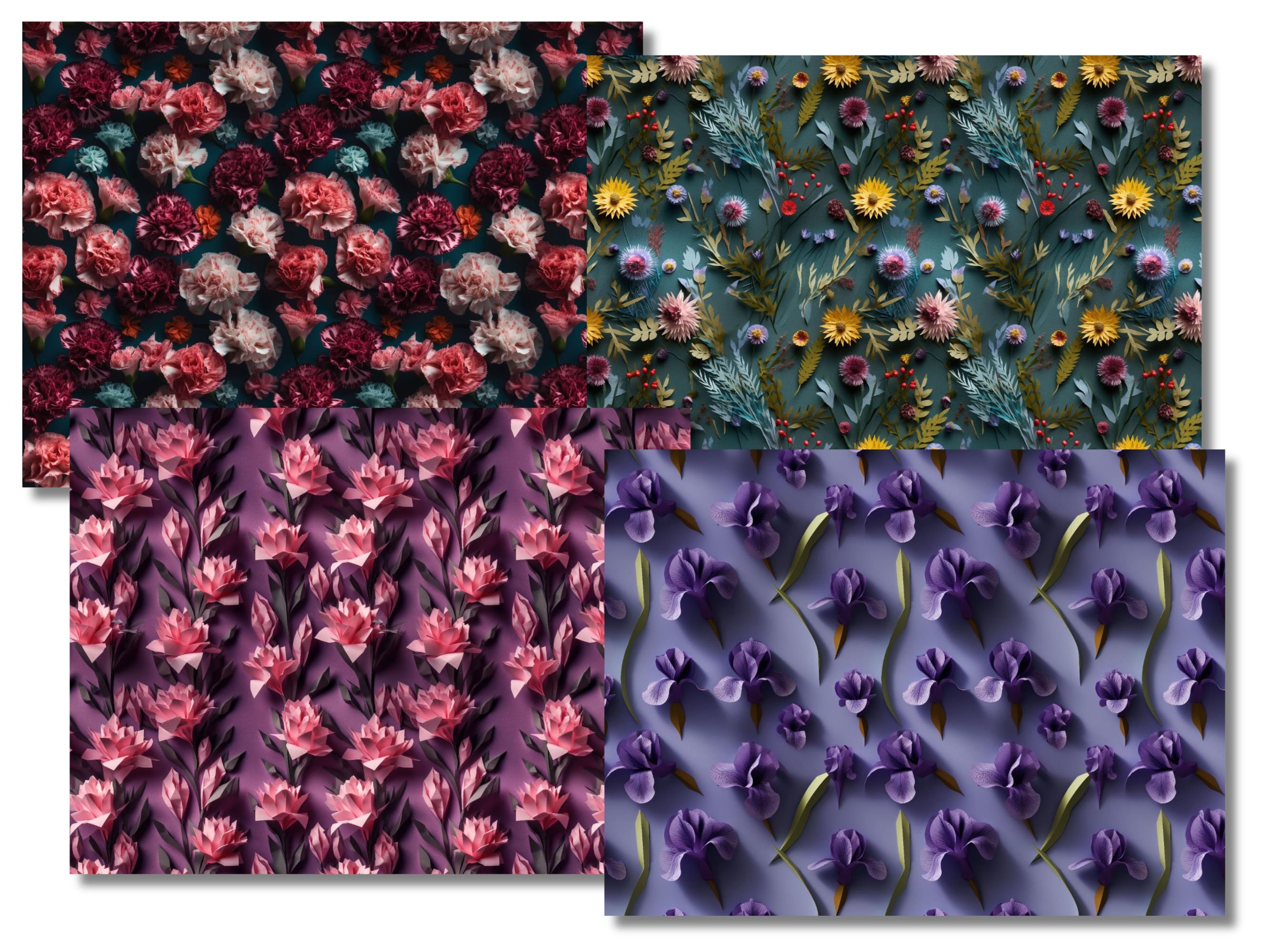 125+ 3D Paper Art Flower Bundle | Seamless Repeating Patterns | 300dpi | 24 X 24 Inch | 7200 X ...