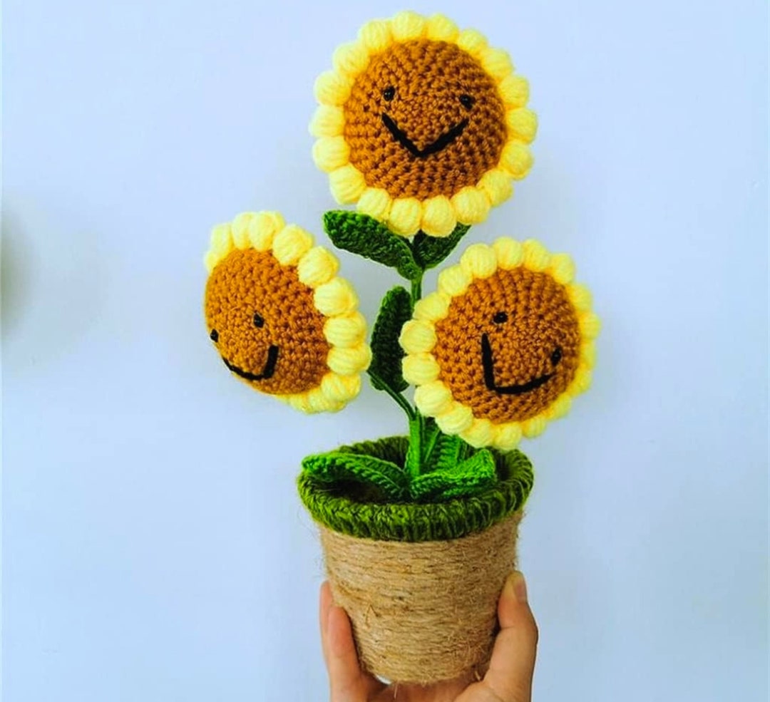 Crochet Sunflowers in Plant Pot - Cute Home Decor and Office Desk ...
