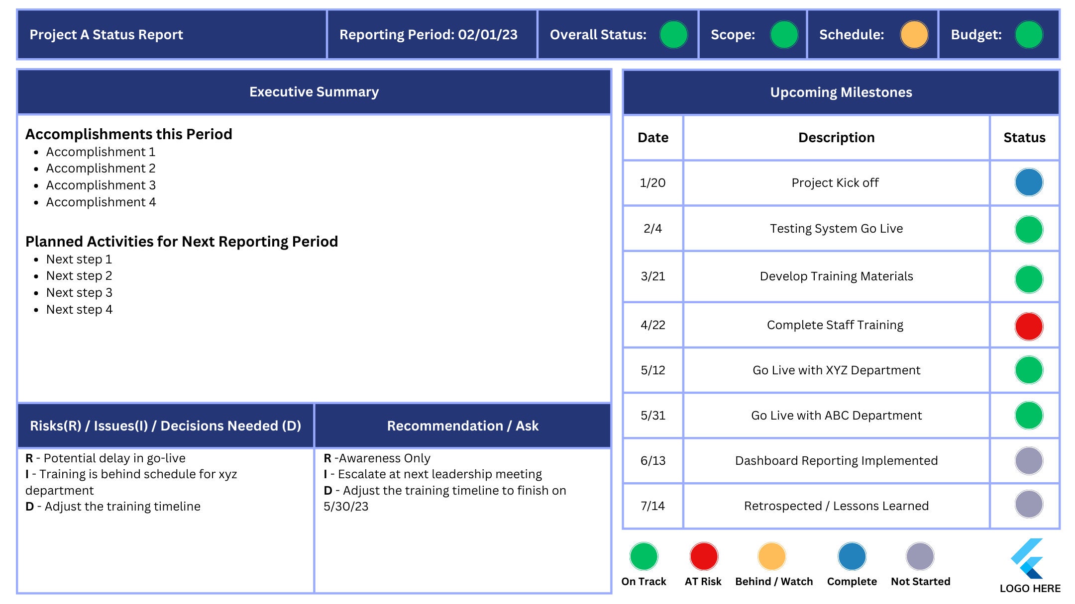 Project Reporting Template Excel