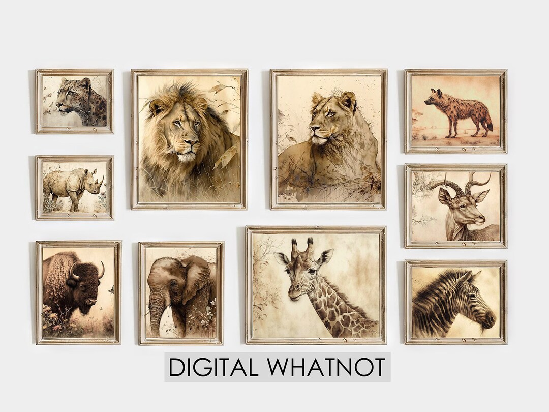 Vintage Safari Animals Gallery Wall Print SET of 21 Vintage Dining Room ...