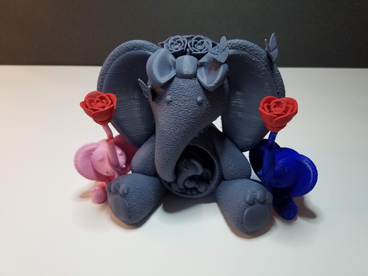 3D Printed Fuzzy Elephant and Her Two Babies, Koza Design, 3D Printed - Etsy