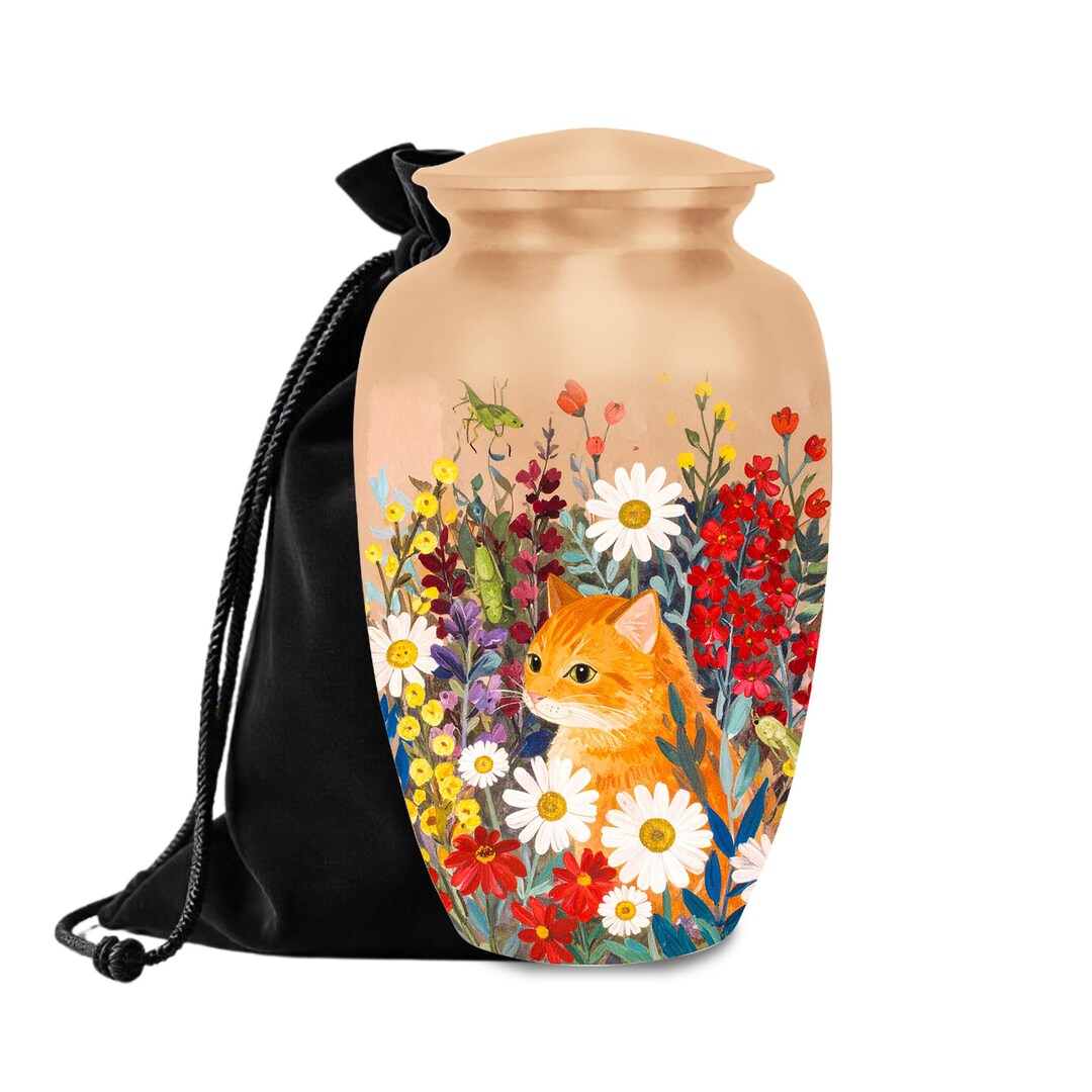 Ginger Tabby Cat Cremation Urn | Floral Pet Memorial Keepsake - Etsy