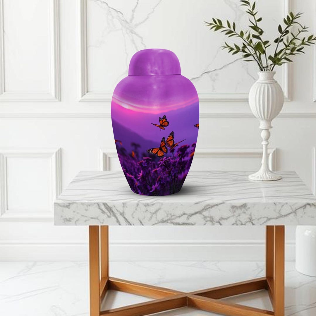 Purple Urn With Butterflies Urns for Human Ashes | Personalized Urn ...