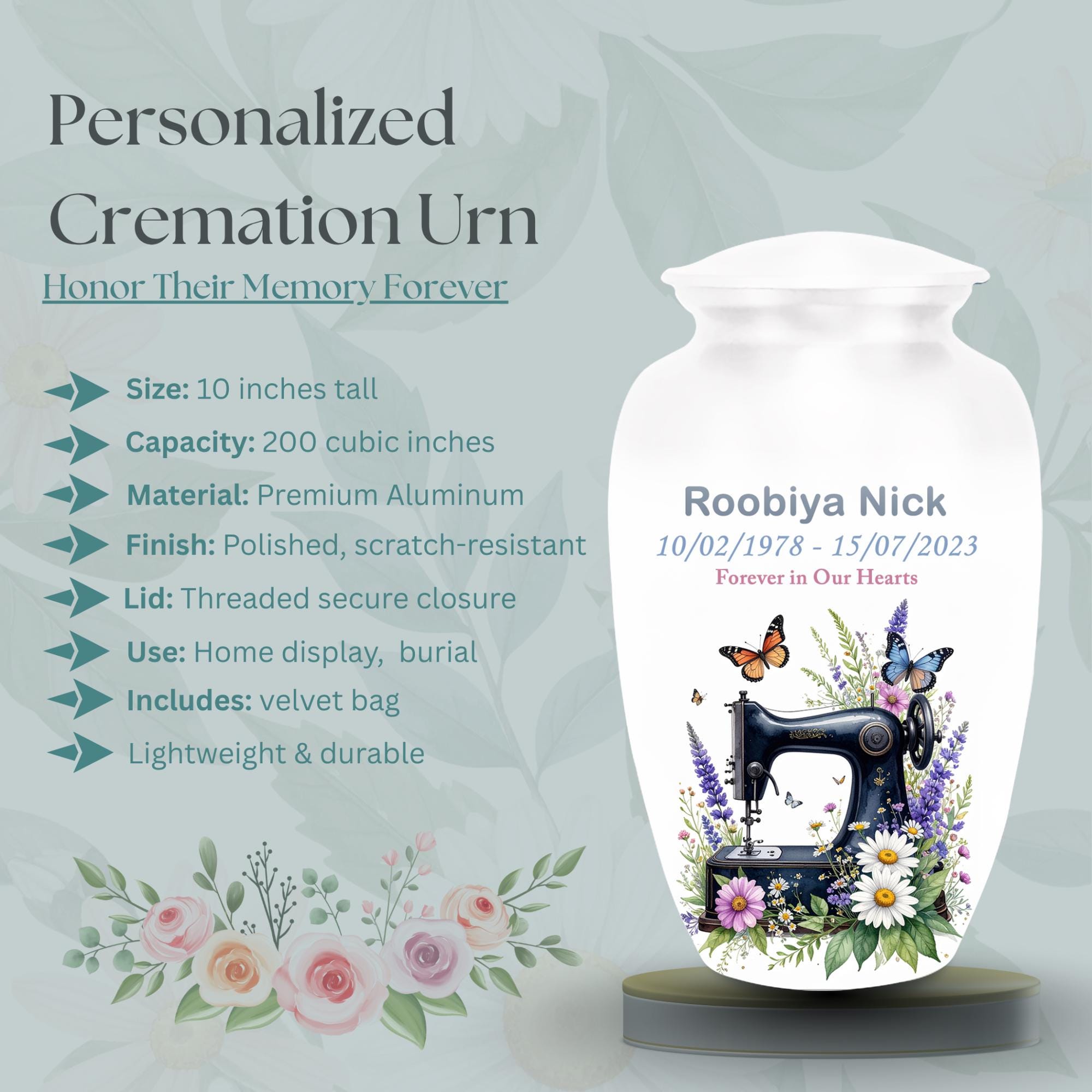 Sewing Machine Urns for Human Ashes: Personalized Memorial Urn With ...