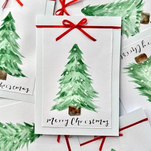 Hand Painted Watercolour Christmas Card With Pearls and Ribbon. - Etsy UK