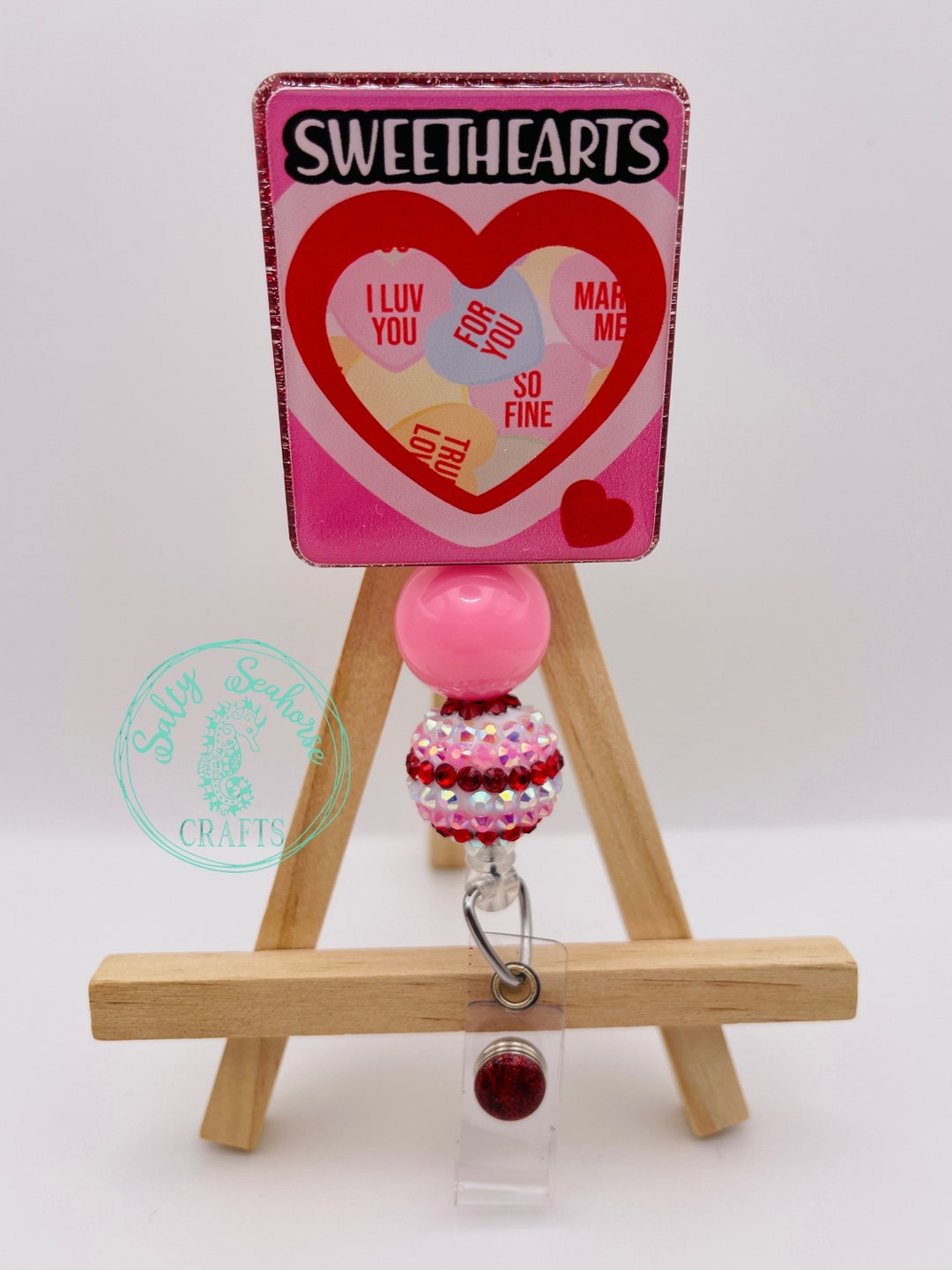 IN STOCK: Valentines Day Candy Heart Box Badge Reel, Beaded Badge Reel ...