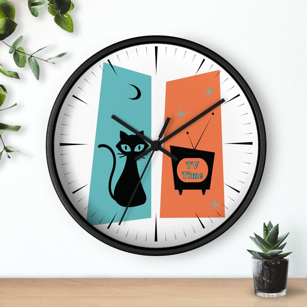 Mid-century Modern Clock Atomic Cat Wall Clock With Sputnik Starbursts ...