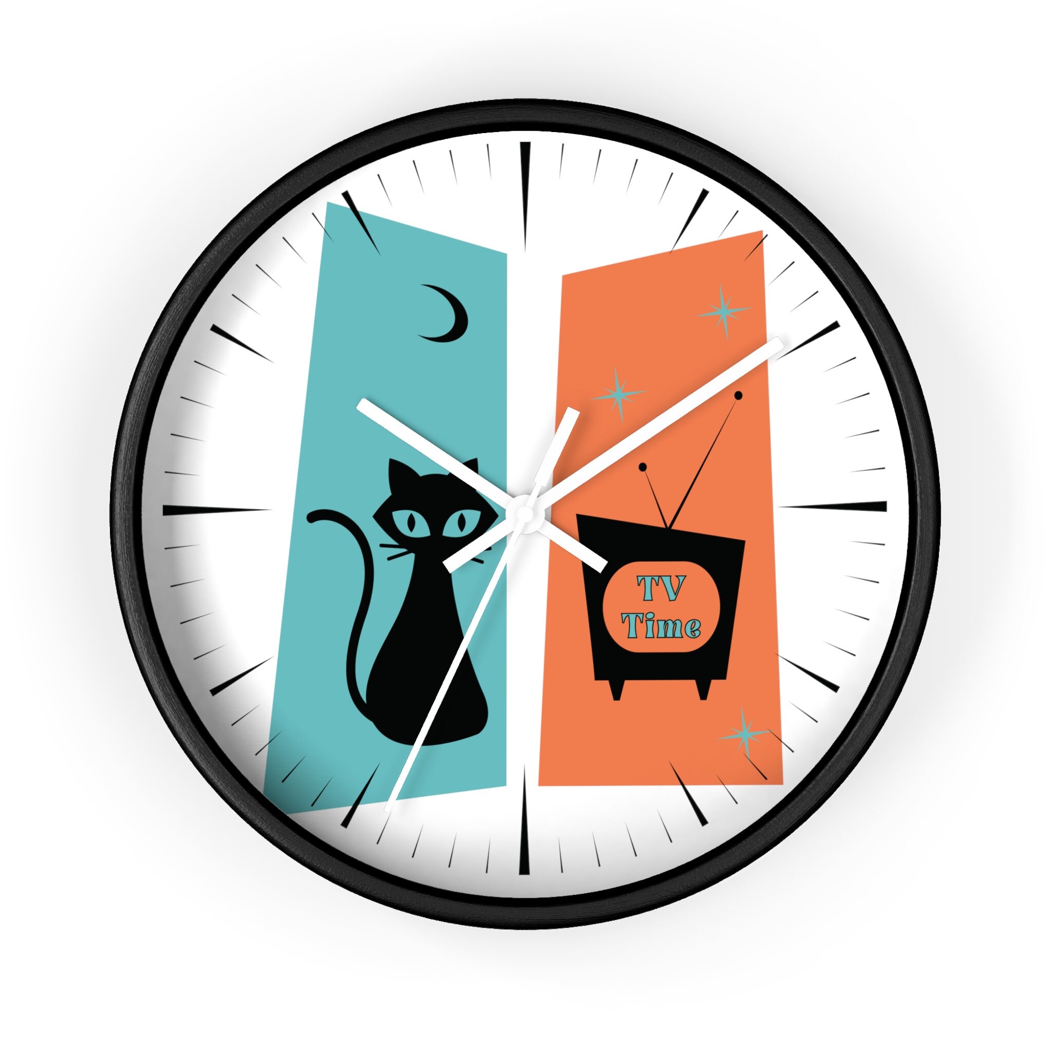 Mid-century Modern Clock Atomic Cat Wall Clock With Sputnik Starbursts ...