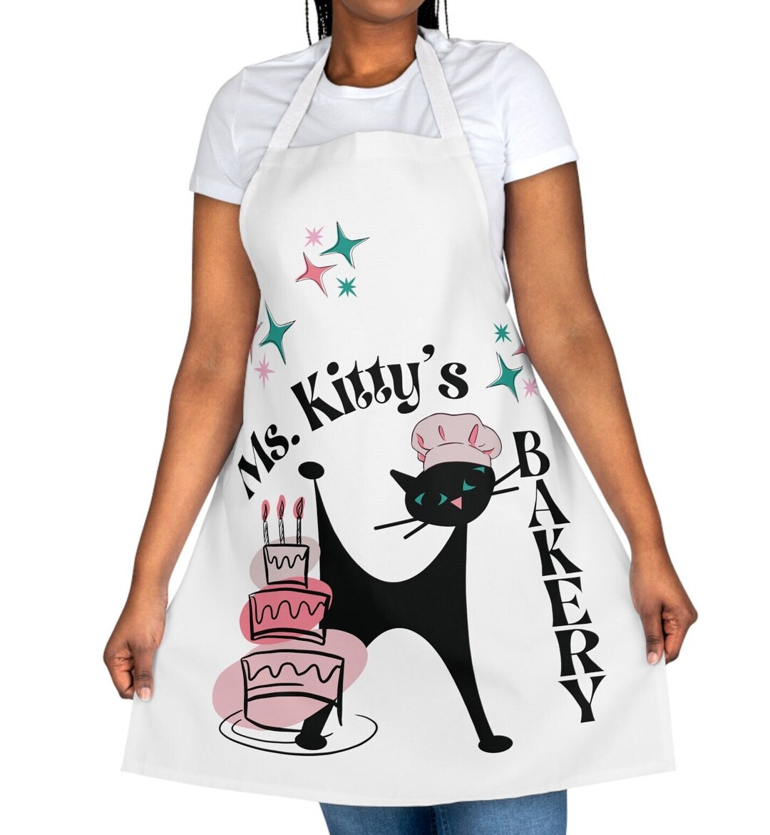 Apron Mid Century Modern Kitchen Decor Atomic Cat Lover Gift Chef Baker ...