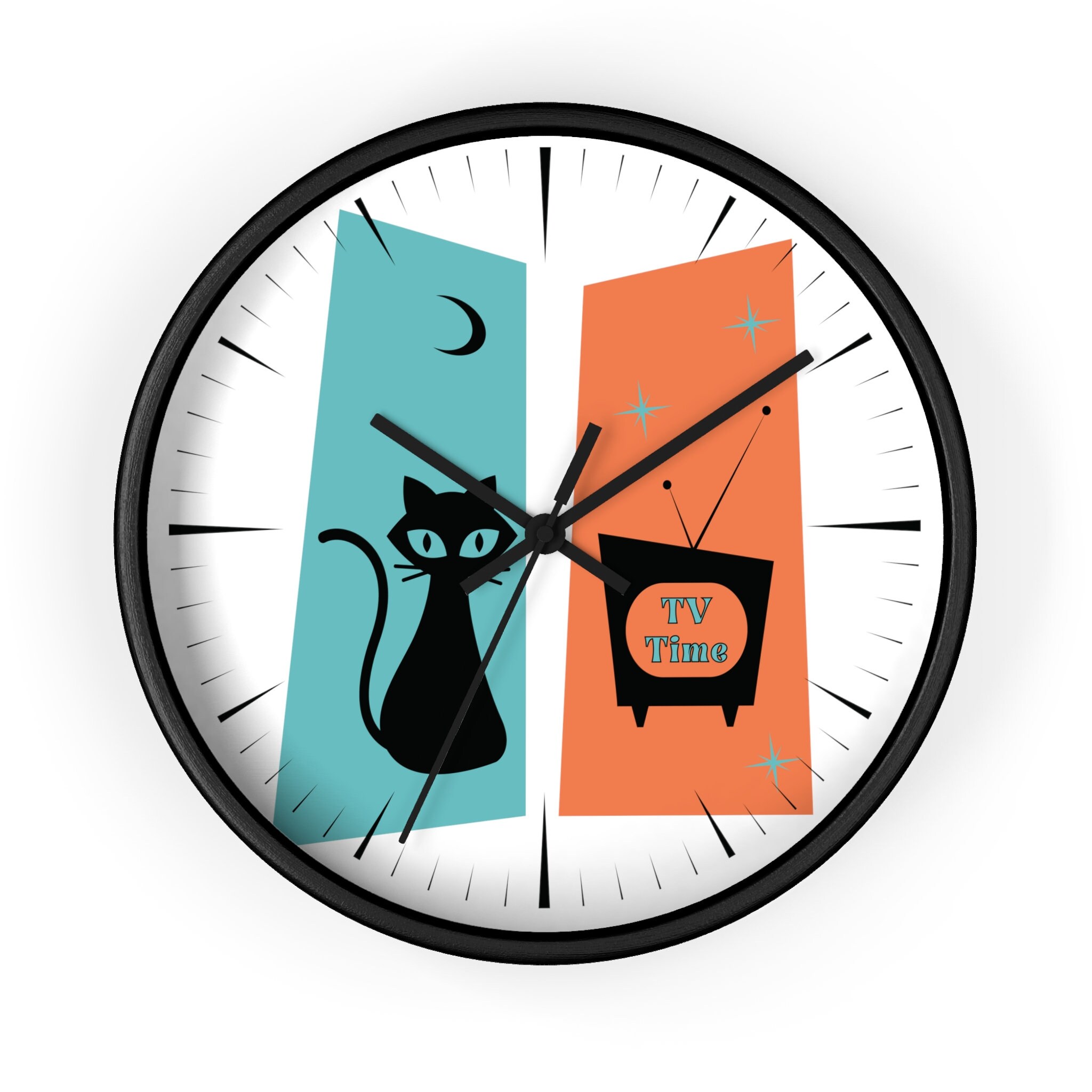 Mid-century Modern Clock Atomic Cat Wall Clock With Sputnik Starbursts ...