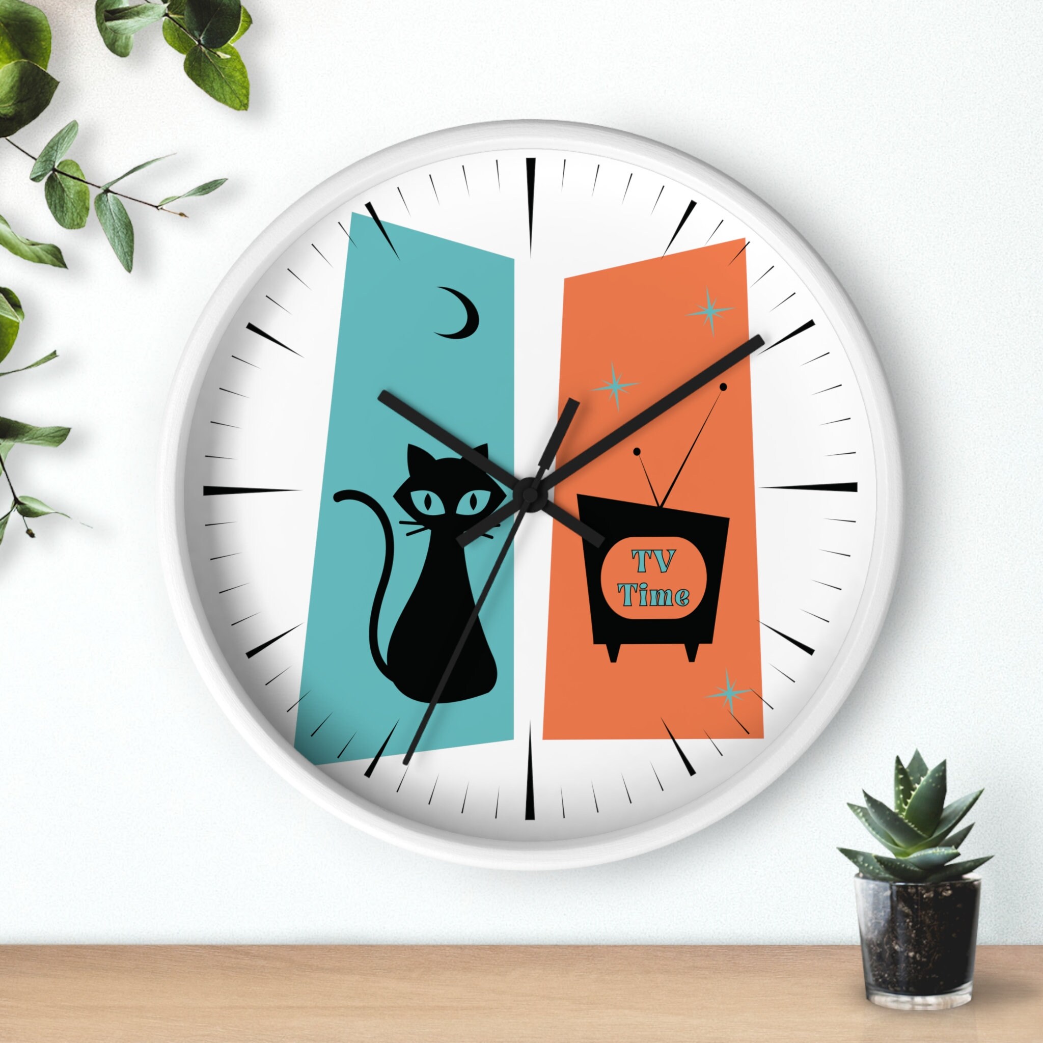 Mid-century Modern Clock Atomic Cat Wall Clock With Sputnik Starbursts ...