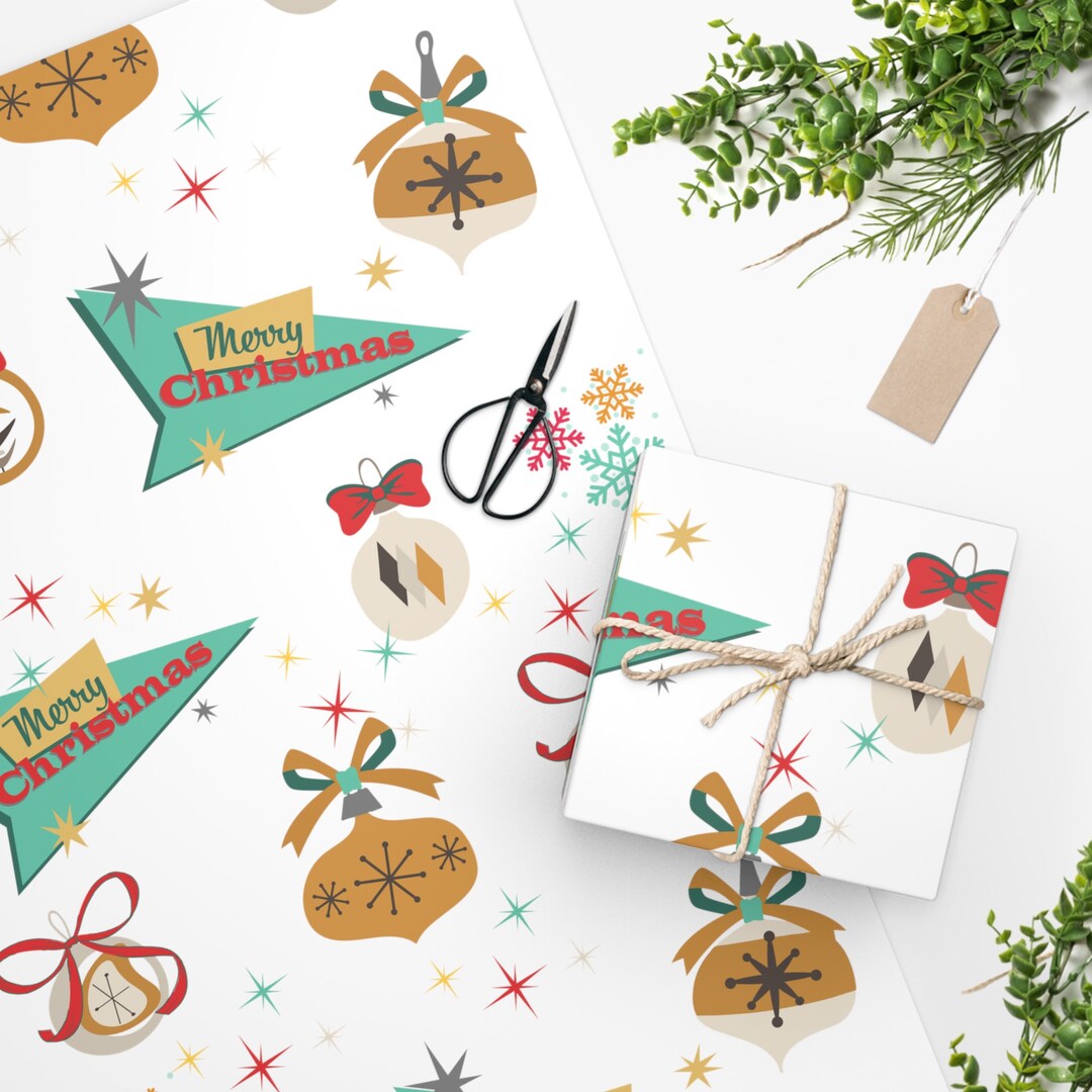 Retro Wrapping Paper Mid Century Modern Design Holiday Gift Wrap Sheet ...