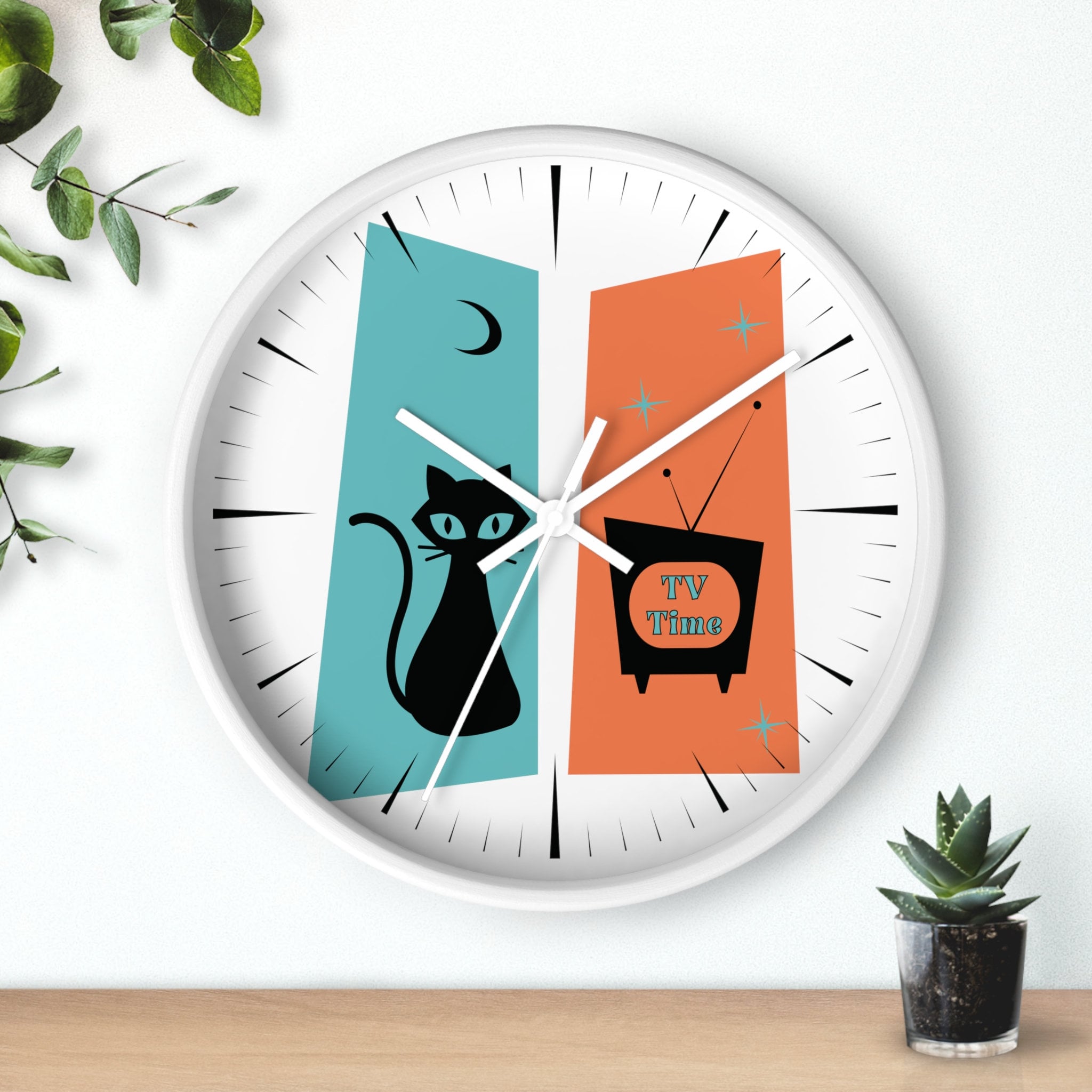 Mid-century Modern Clock Atomic Cat Wall Clock With Sputnik Starbursts ...