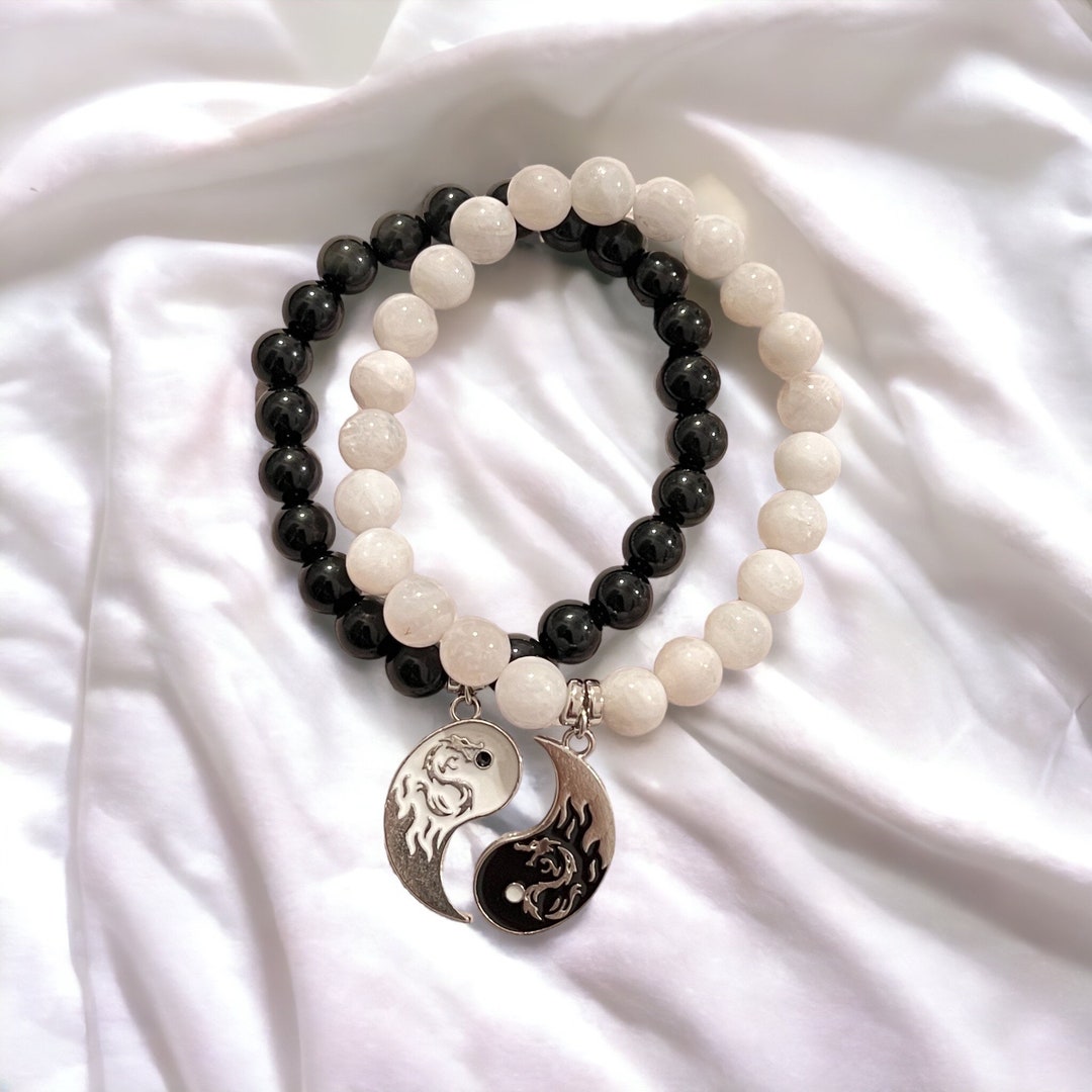 Yin and Yang Bracelet Set Onyx and Moonstone - Etsy