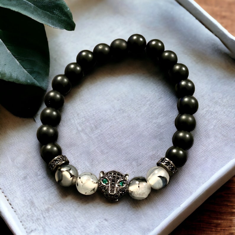 Matte Black Onyx Panther Bracelet - Etsy