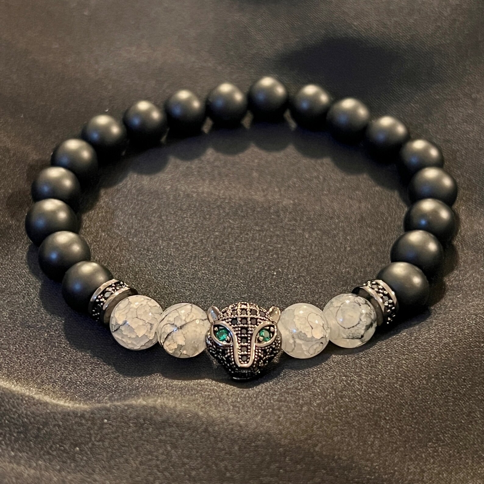 Matte Black Onyx Panther Bracelet - Etsy