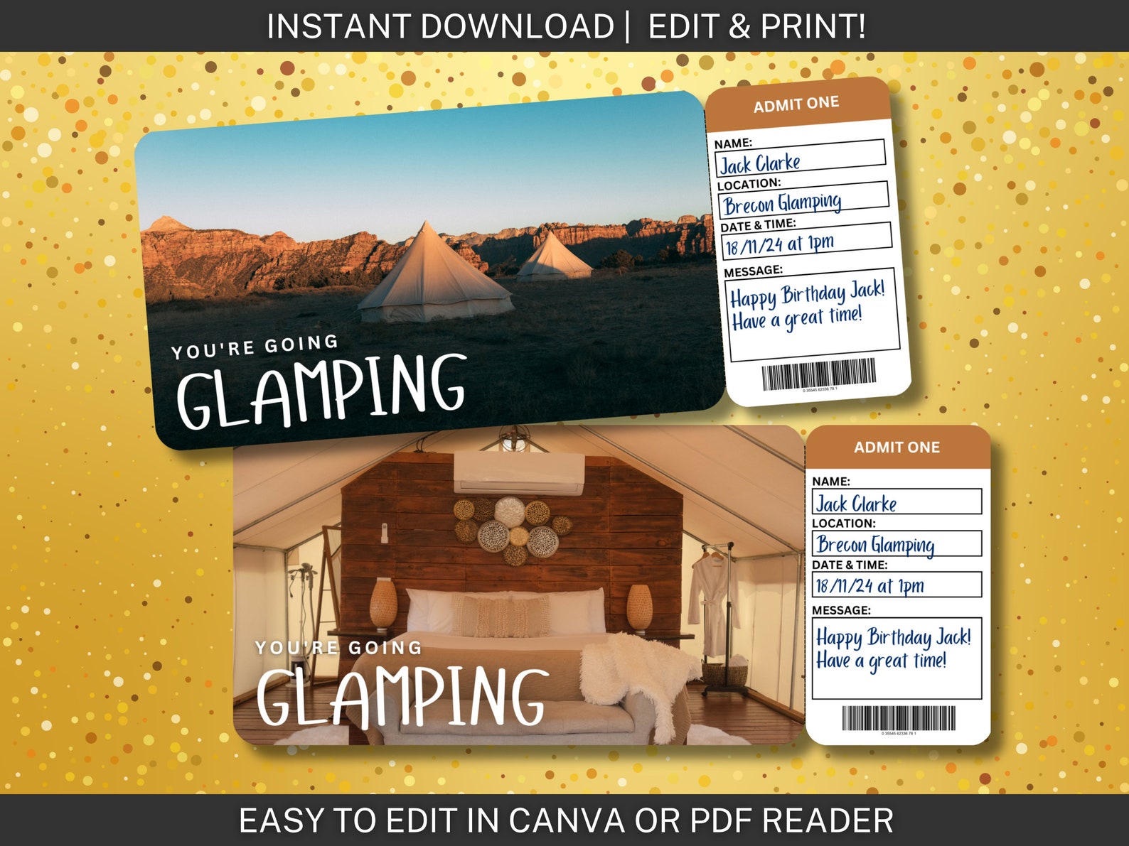 GLAMPING Surprise Ticket Printable Ticket Surprise Experience Activity ...