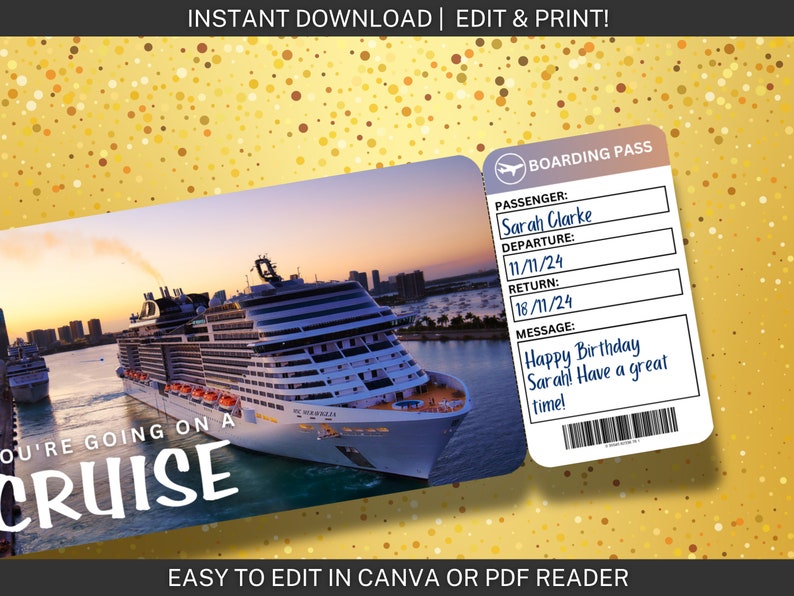 CRUISE BOAT Surprise Boarding Pass Ticket Printable Ticket Surprise ...
