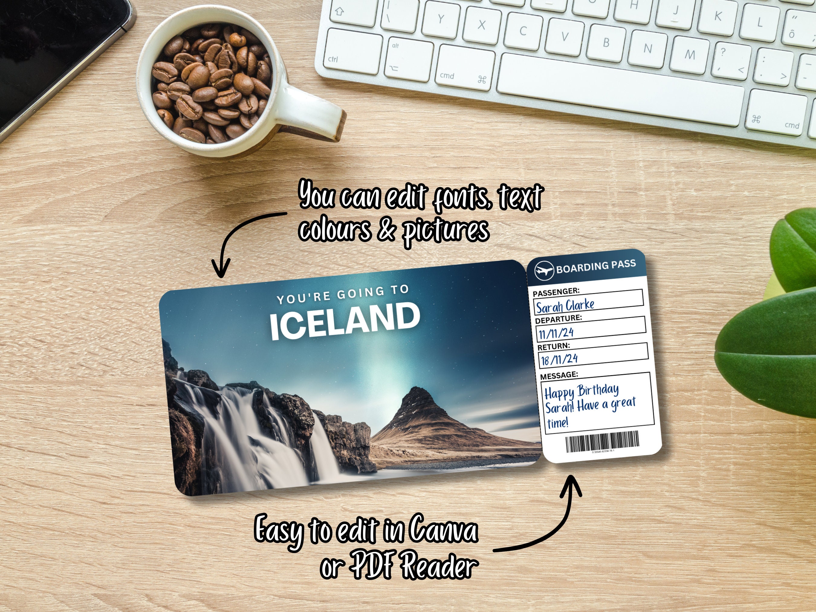 ICELAND Surprise Boarding Pass Ticket Printable Ticket Surprise Trip ...