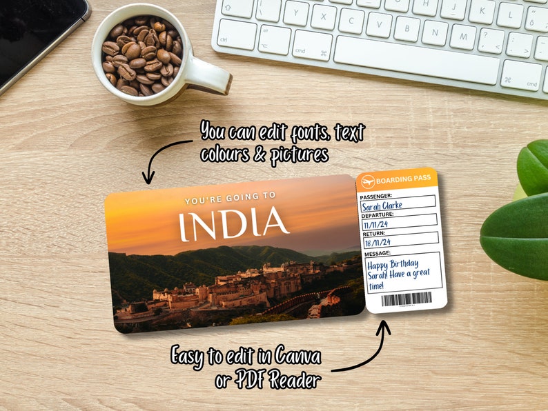 INDIA Surprise Boarding Pass Ticket Printable Ticket Surprise Trip ...