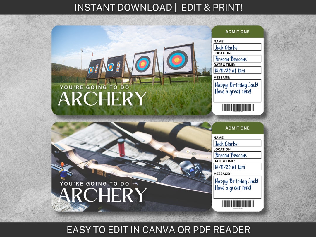 ARCHERY Surprise Ticket Printable Ticket Surprise Experience Activity ...