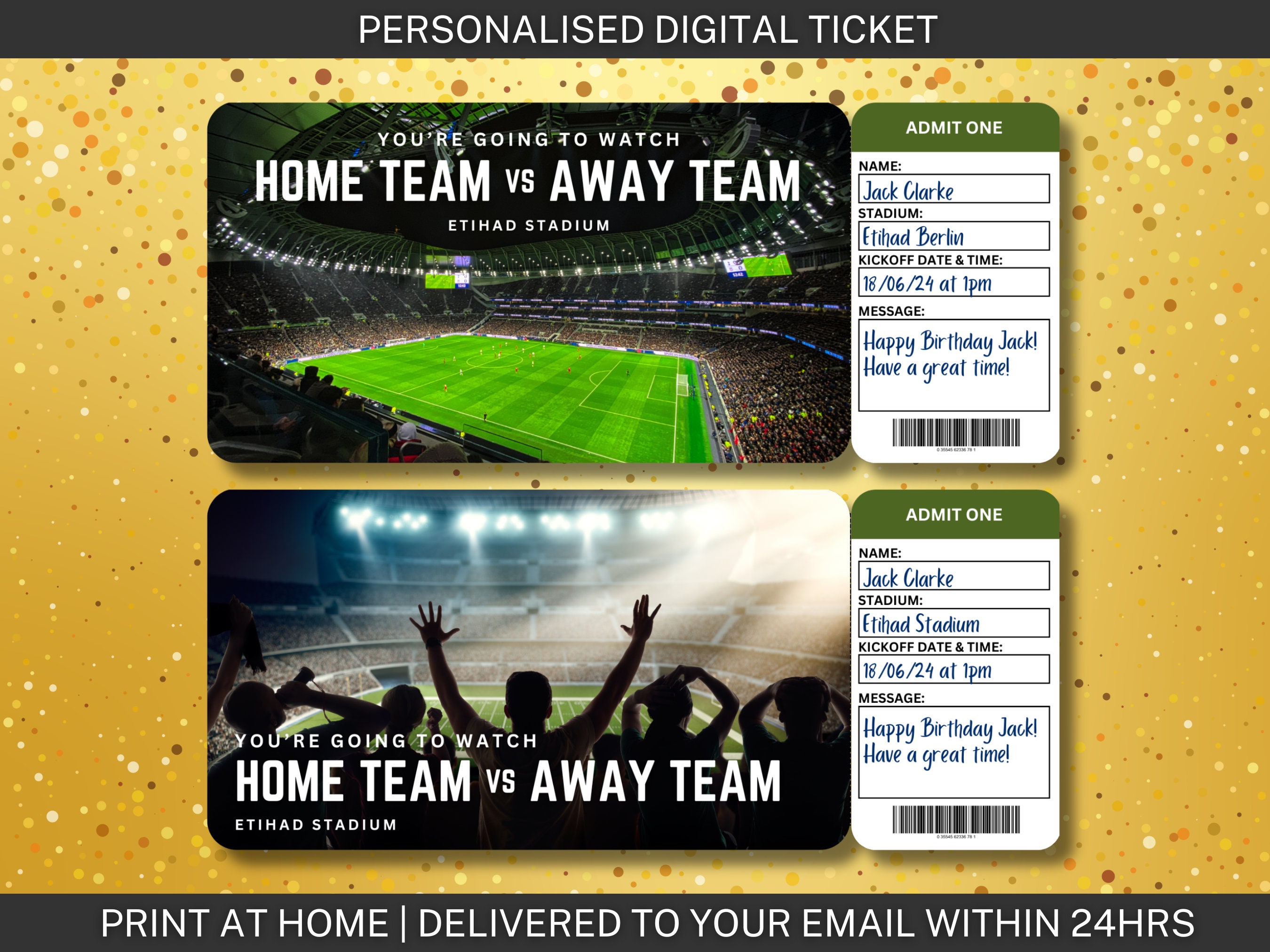FOOTBALL MATCH Personalised Ticket, Custom Football Tickets ...