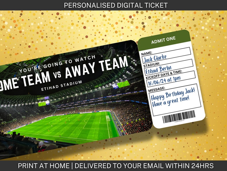 FOOTBALL MATCH Personalised Ticket, Custom Football Tickets ...