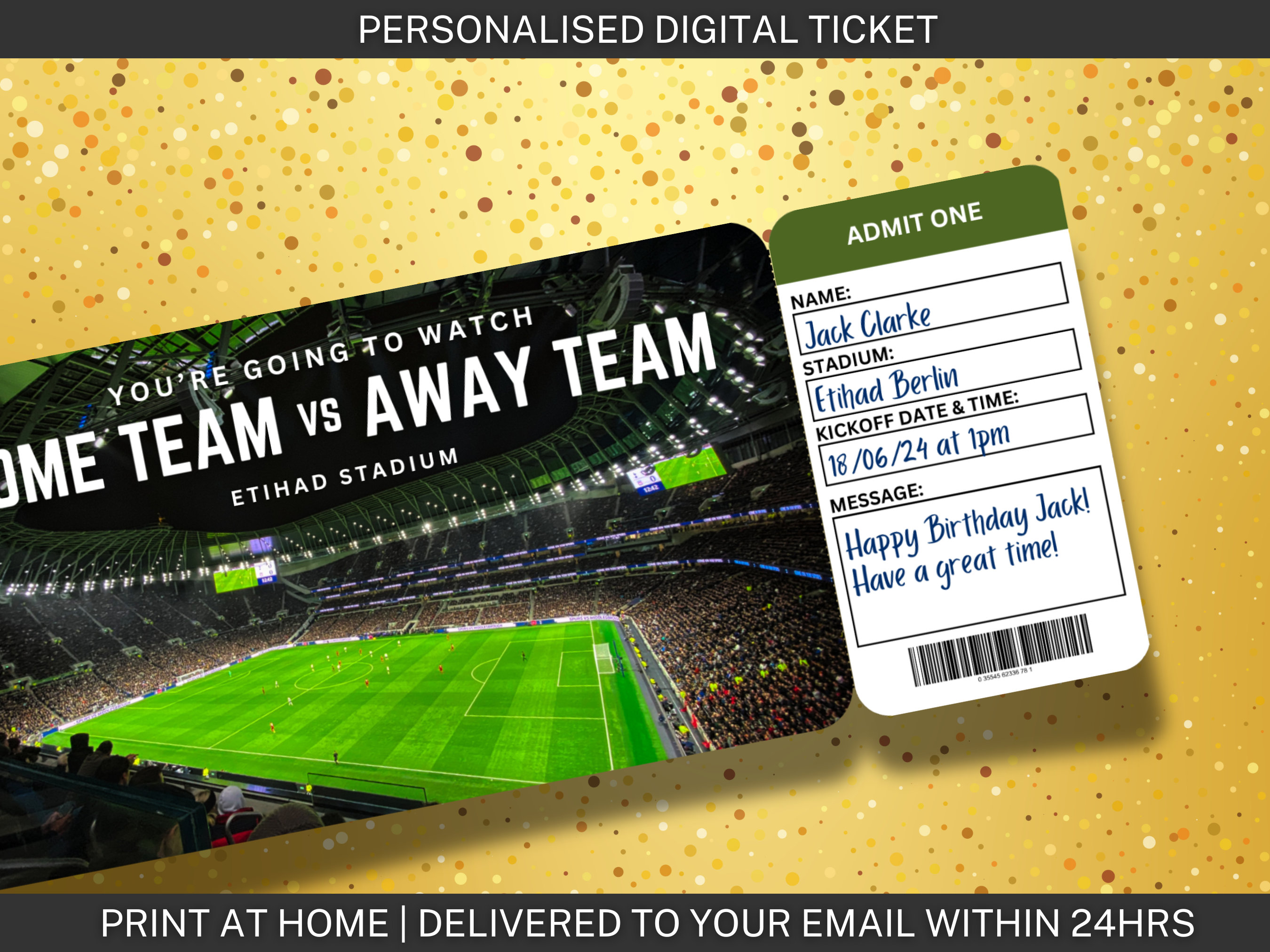 FOOTBALL MATCH Personalised Ticket, Custom Football Tickets ...