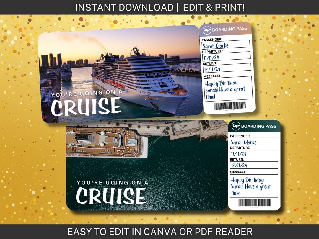 CRUISE BOAT Surprise Boarding Pass Ticket Printable Ticket Surprise ...
