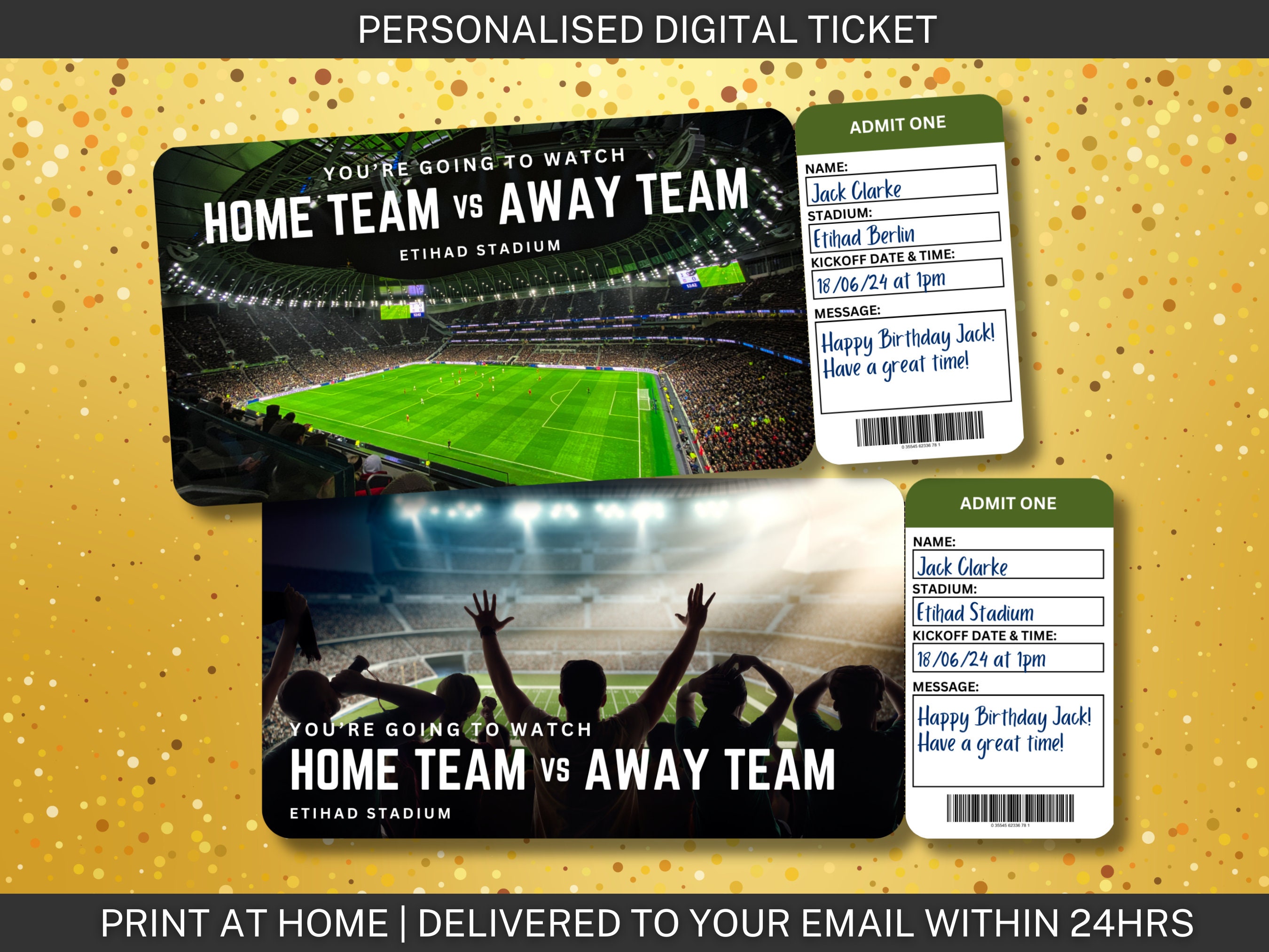 FOOTBALL MATCH Personalised Ticket, Custom Football Tickets ...