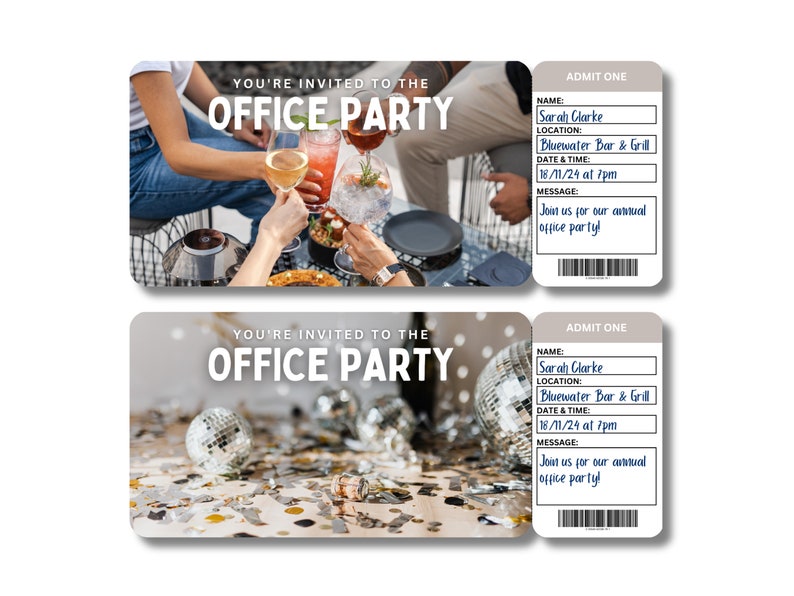 OFFICE PARTY Invitation Ticket Printable Ticket Work Party Invitation ...