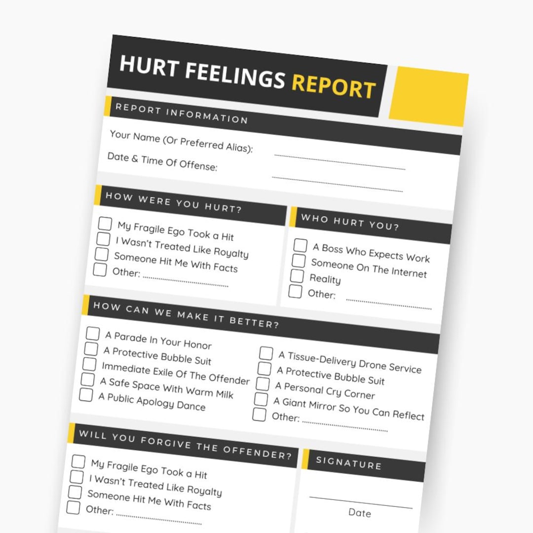 Funny Hurt Feelings Report | A4 Size Printable | Funny Office Jokes ...