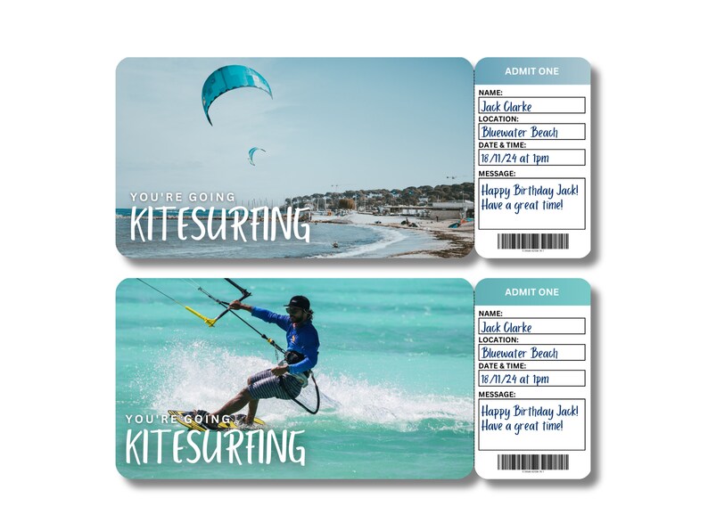 KITESURFING Surprise Ticket Printable Ticket Surprise Experience ...