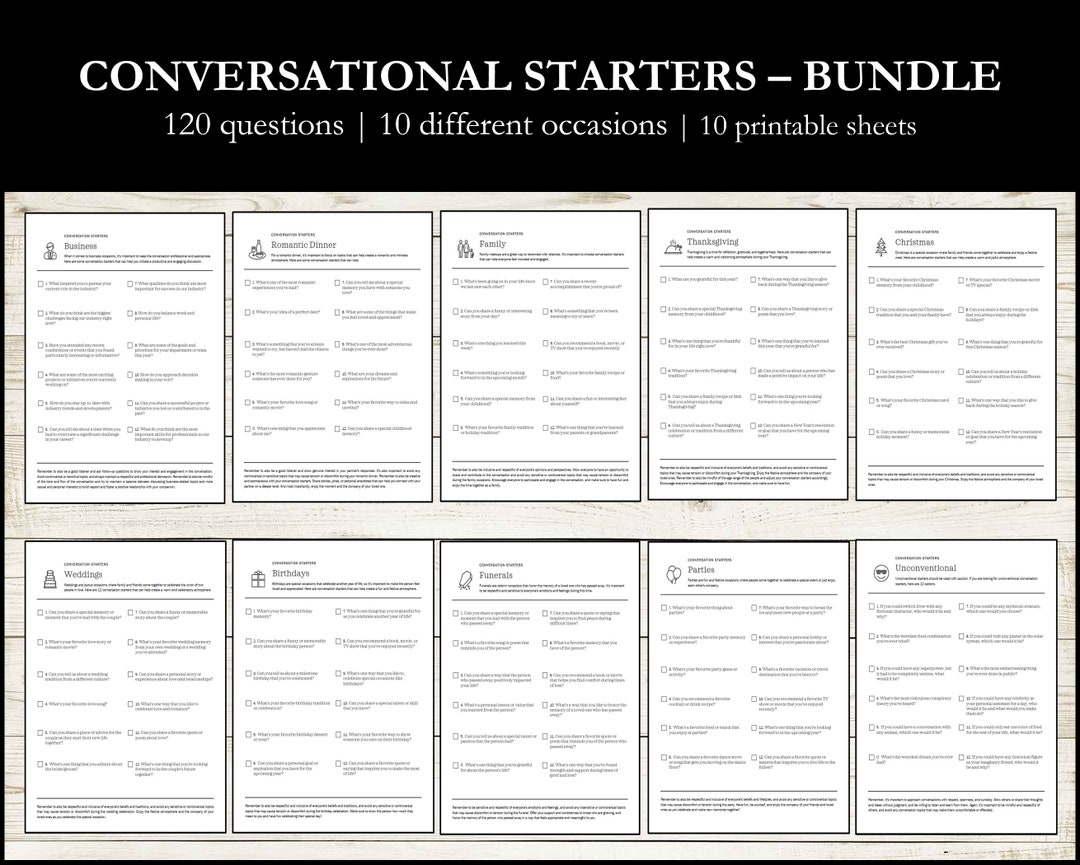 120 Printable Conversational Starters for Different Occasions Get the ...