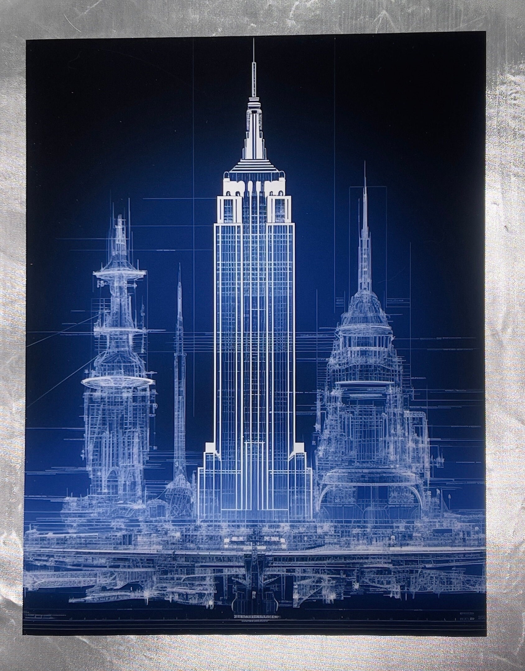 Skyscraper Blueprint Wall Art Print, Cityscape Art, Landscape Print ...