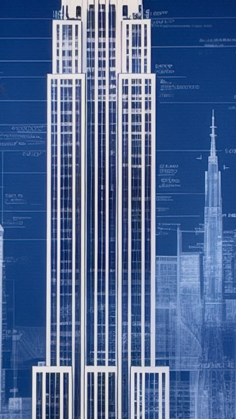 Skyscraper Blueprint Wall Art Print, Cityscape Art, Landscape Print ...