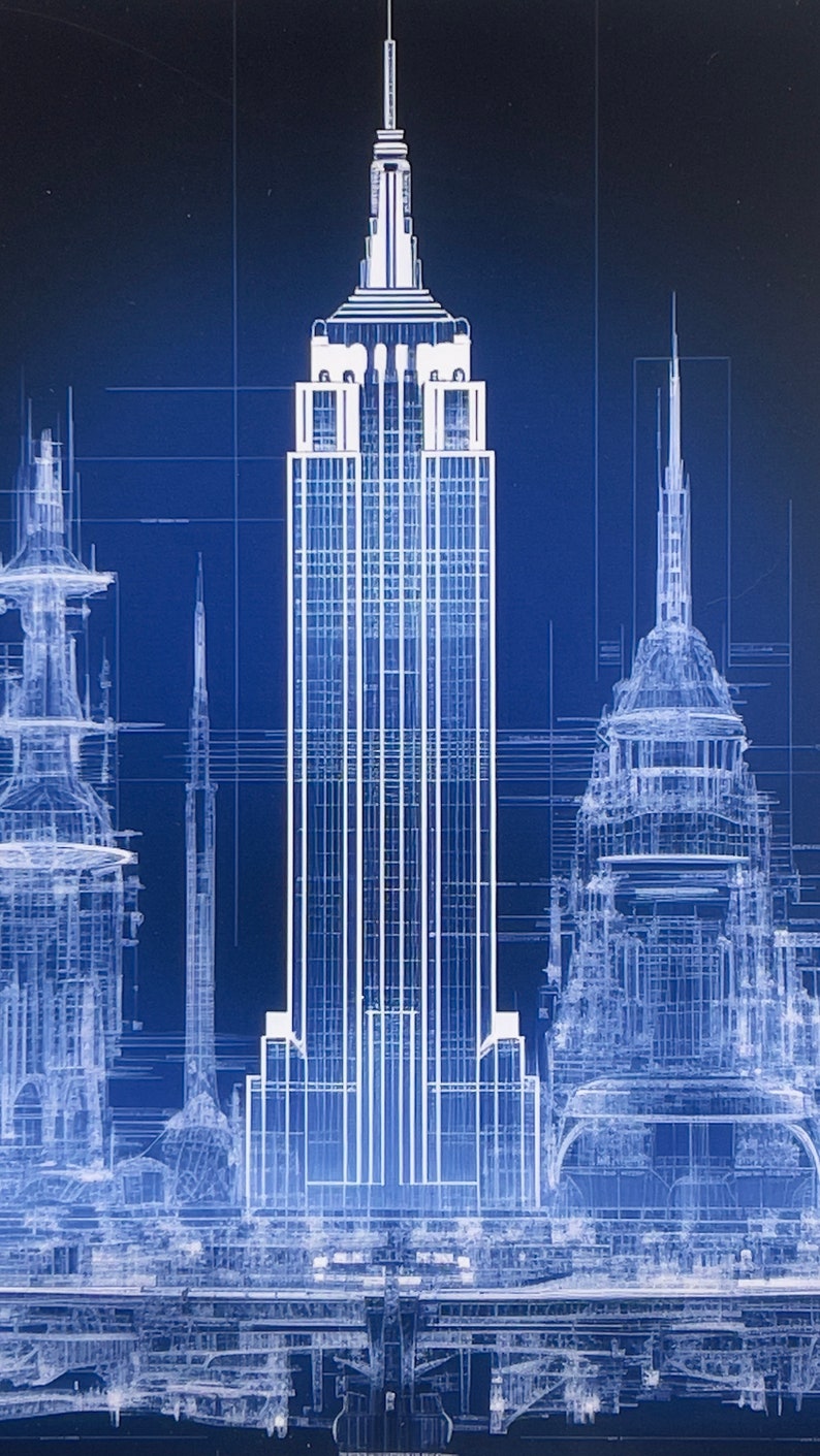 Skyscraper Blueprint Wall Art Print, Cityscape Art, Landscape Print ...